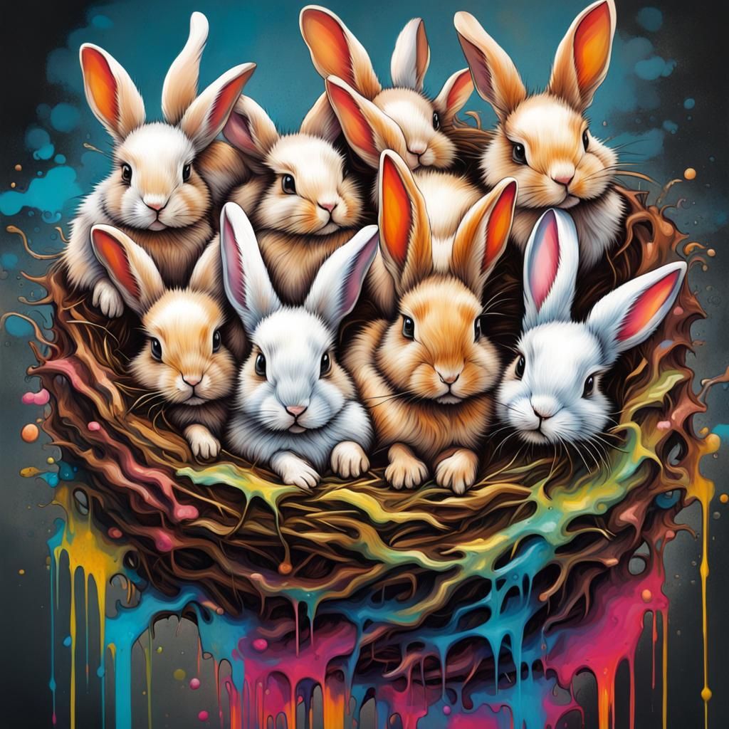 Nest full of baby rabbits - AI Generated Artwork - NightCafe Creator