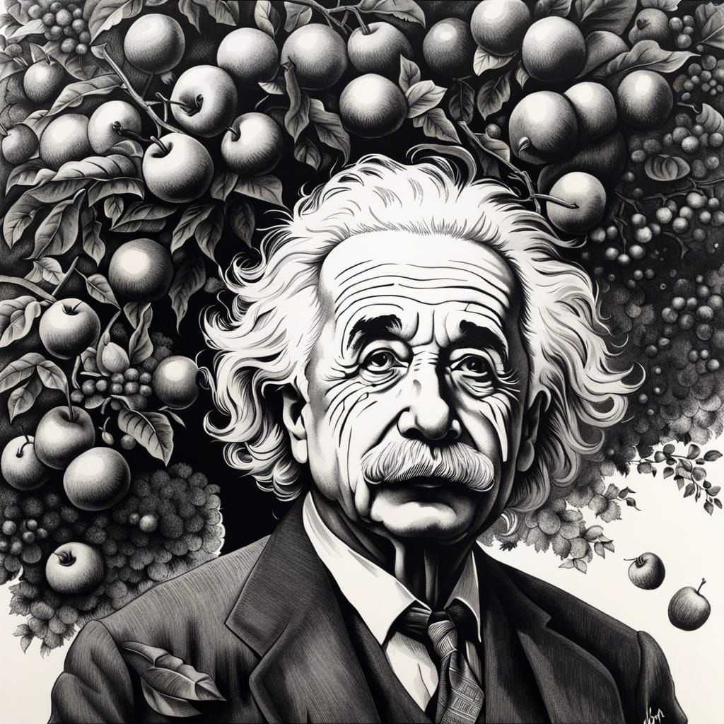 Einstein and the Apple - AI Generated Artwork - NightCafe Creator