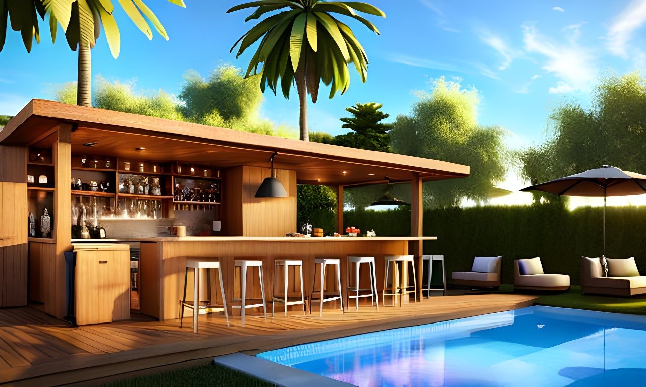 Tiki Bar Pool Party in the Back Yard, Unreal Engine 5, vRay, ray ...