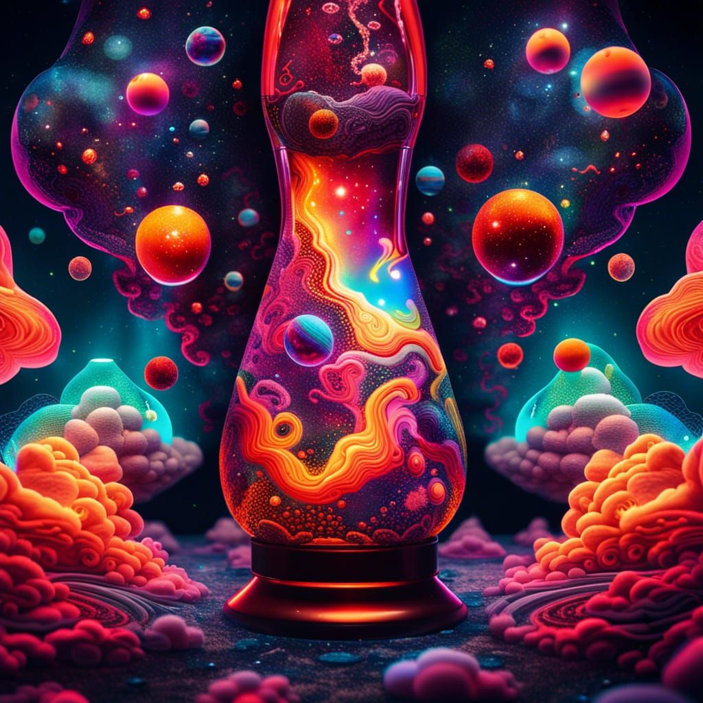 Lava lamp filled with cosmic clouds, starlight and planets8k resolution ...