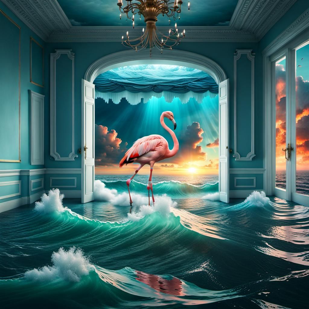 Flamingo Dreamscape Surrealism Digital Painting - AI Generated Artwork ...