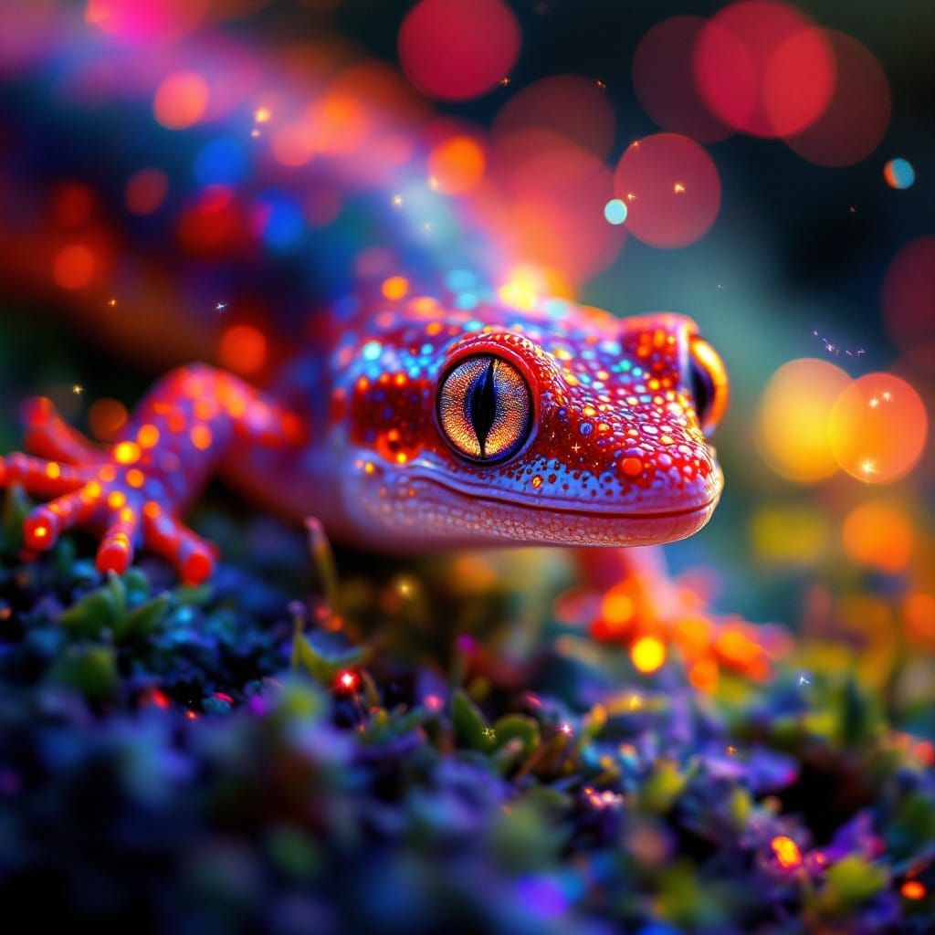 Spectacular Geckos on a Grassland Under a Starry N... - AI Art