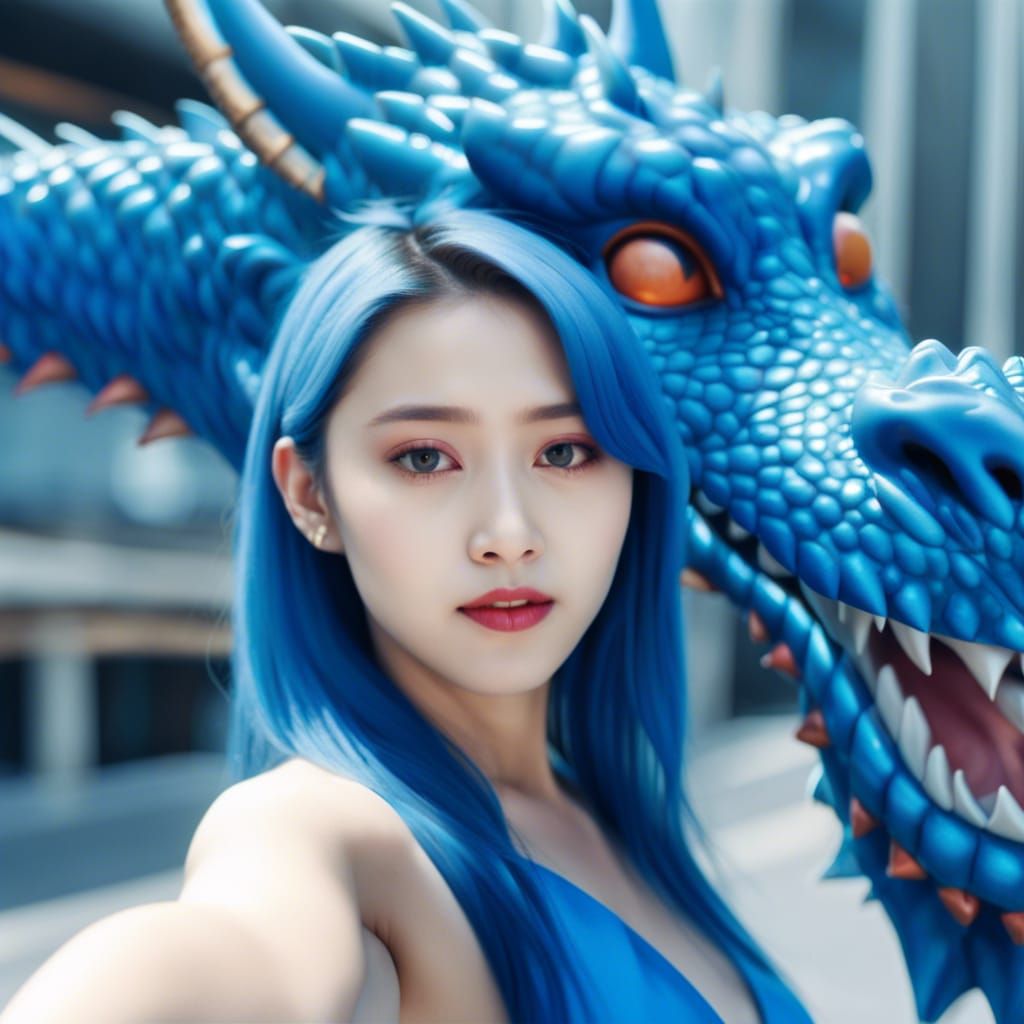 Selfies with majestic Little blue Dragon - AI Generated Artwork ...