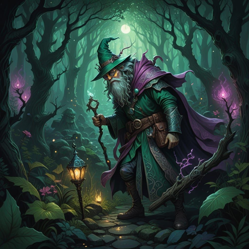Mystical Wizard in Whimsical Fantasy Landscape - AI Art