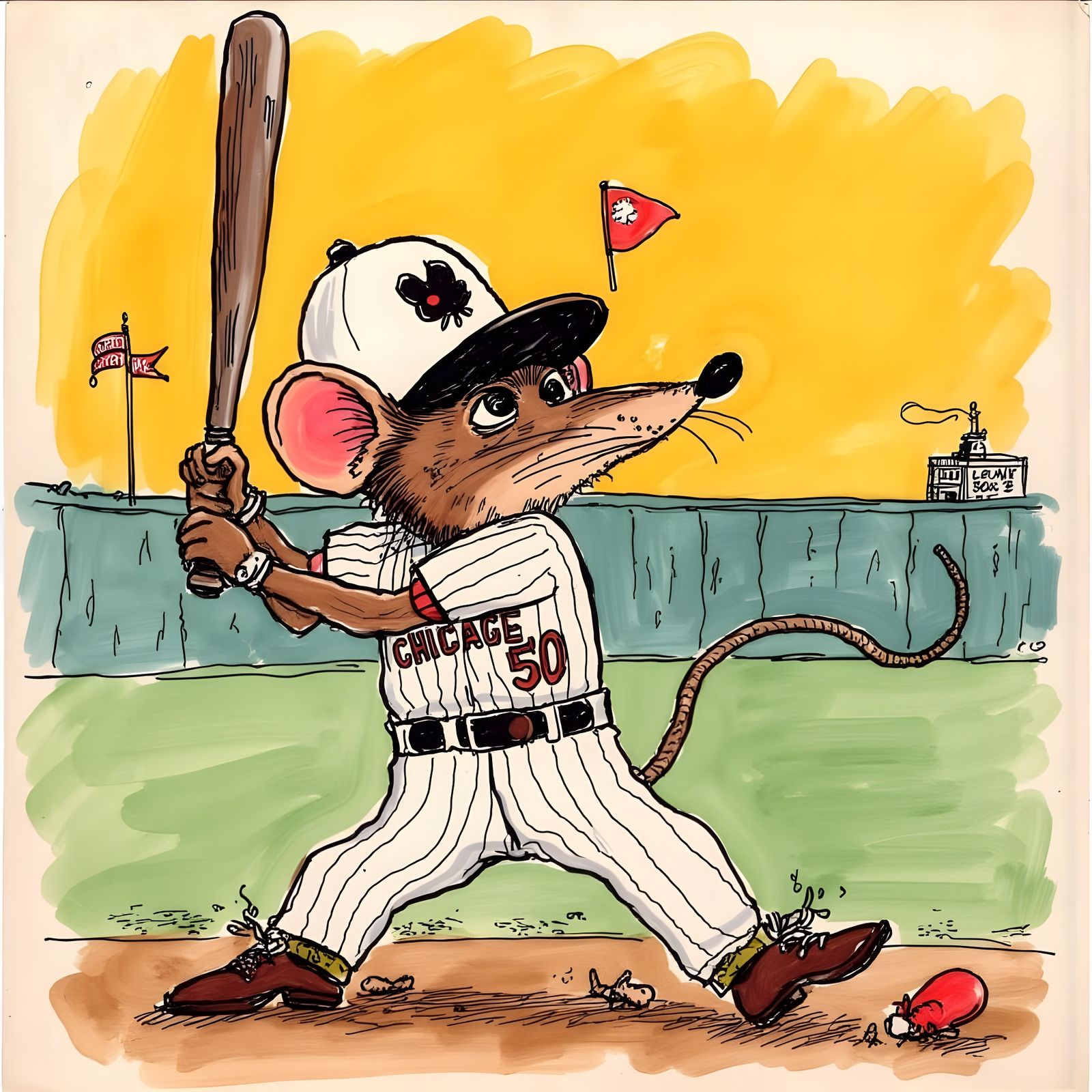 "Mouse Turn At Bat" Cartoon Baseball Mouse Wearing A Chicago White Sox ...