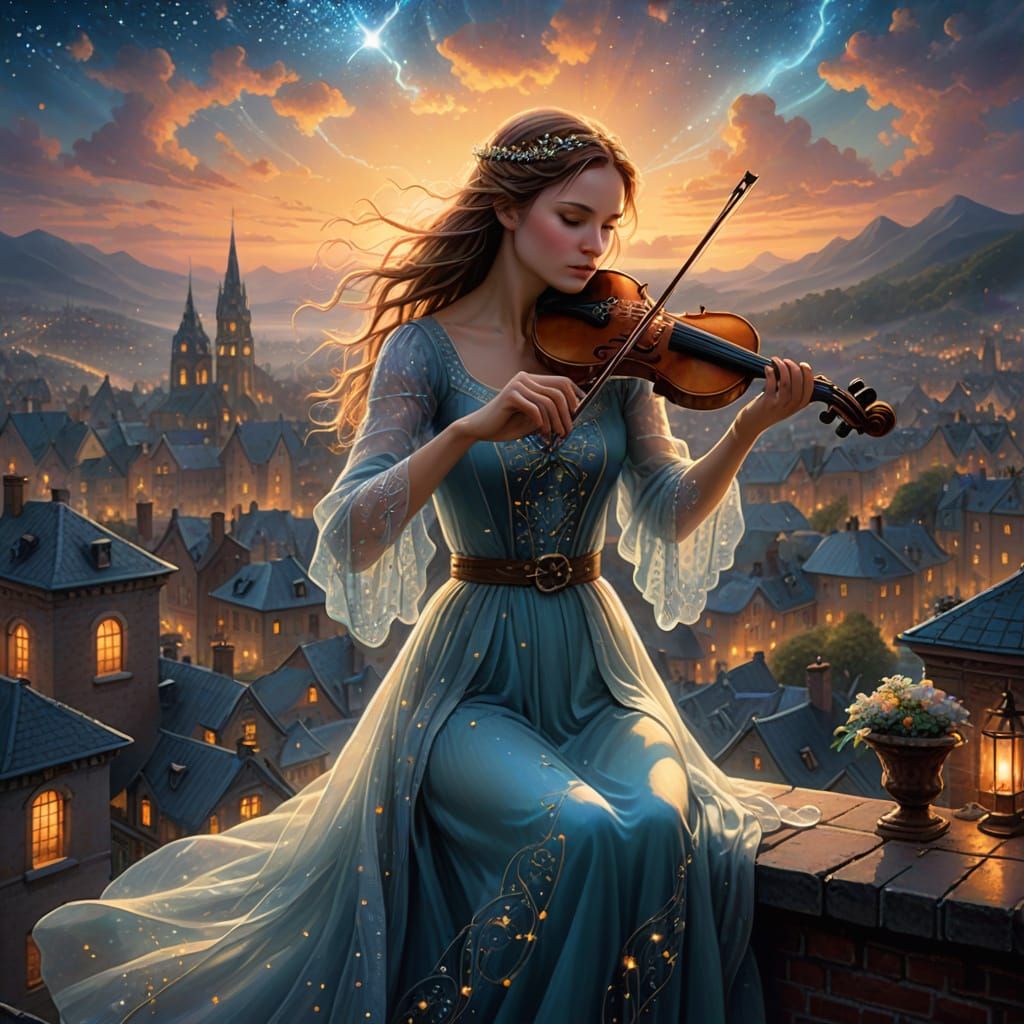 Mystical Female Violinist Amidst Whispers of Encha... - AI Art