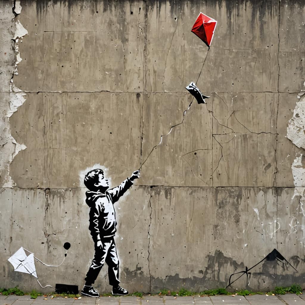 Kite in Banksy style - AI Generated Artwork - NightCafe Creator