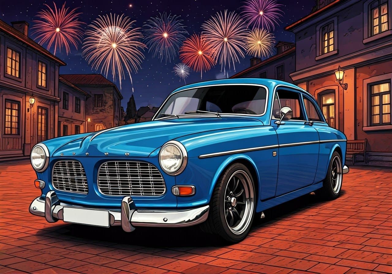 Restomod Volvo with New Year Fireworks