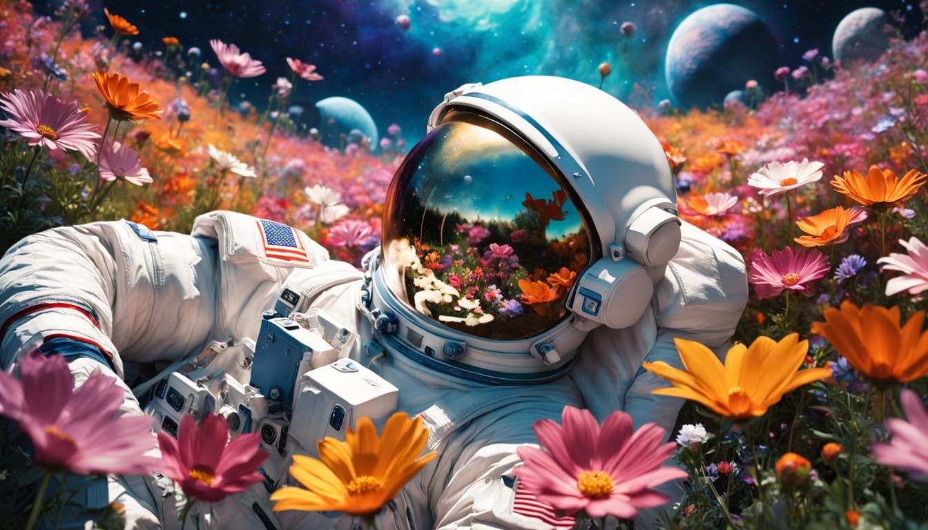 flower bed - Astronaut in a Vibrant Floral Dreamscape
