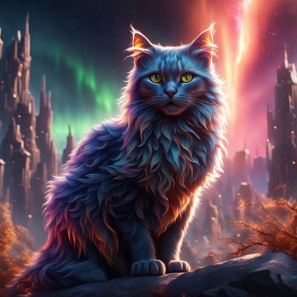 phoenix,cat,aurora,sparkles - Aurora Phoenix Cat Digital Mat...