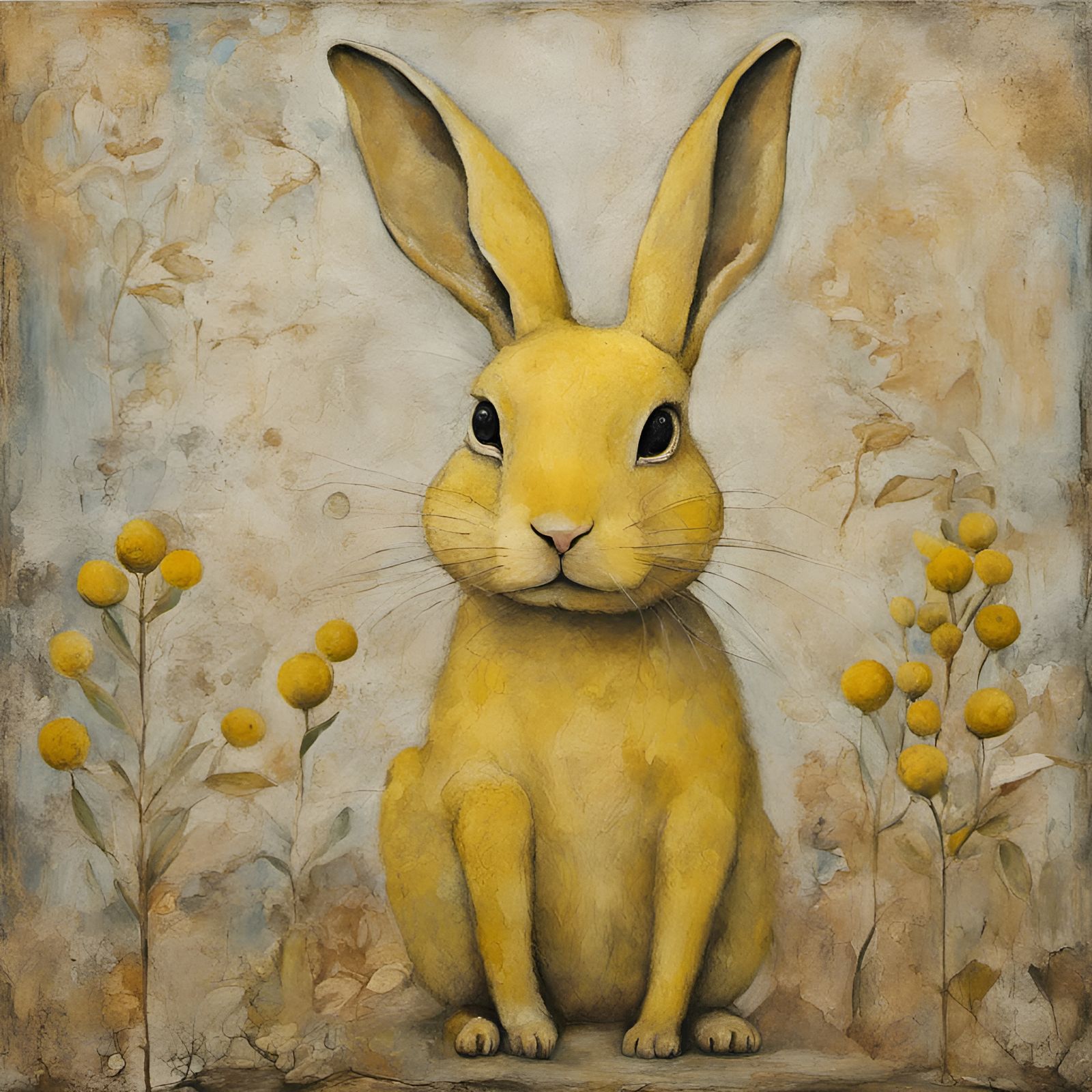 the yellow rabbit painting yellow the rabbit art print, in the style of ...