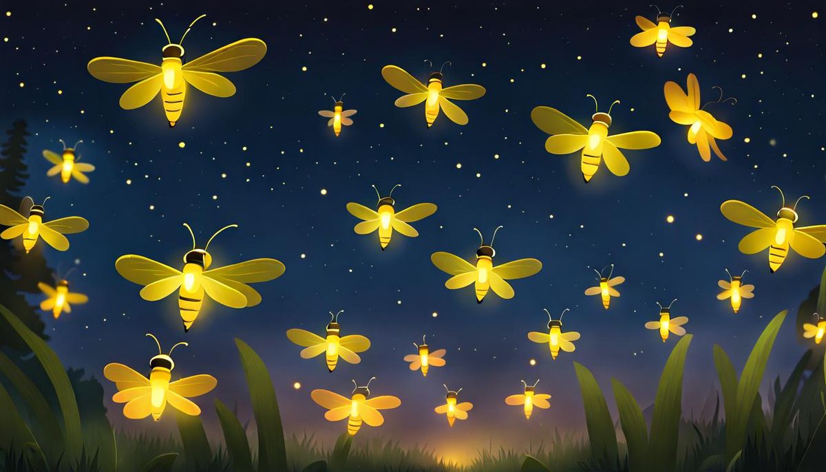 Fireflies around, many sizes and colors of fireflies flying all around ...