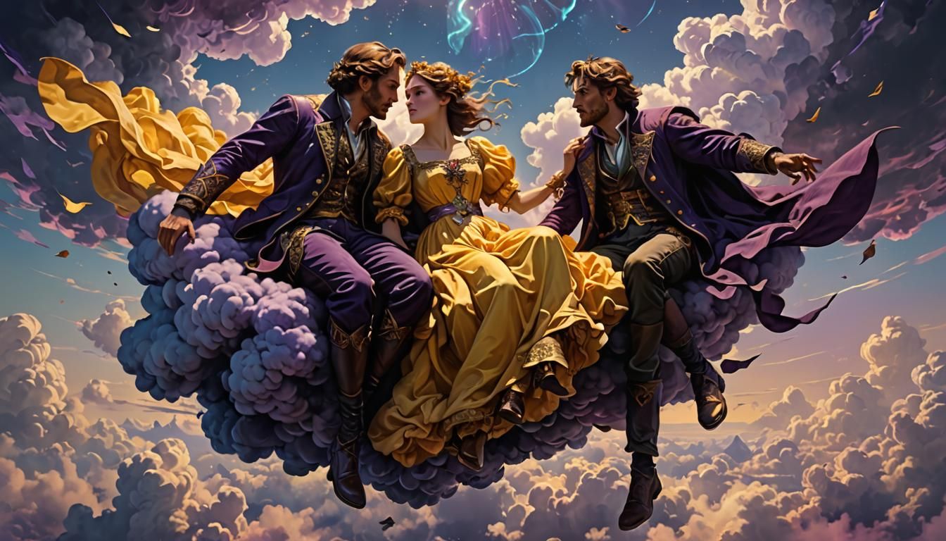 man and woman lovers floating on a cloud a masterpiece, 8k resolution ...