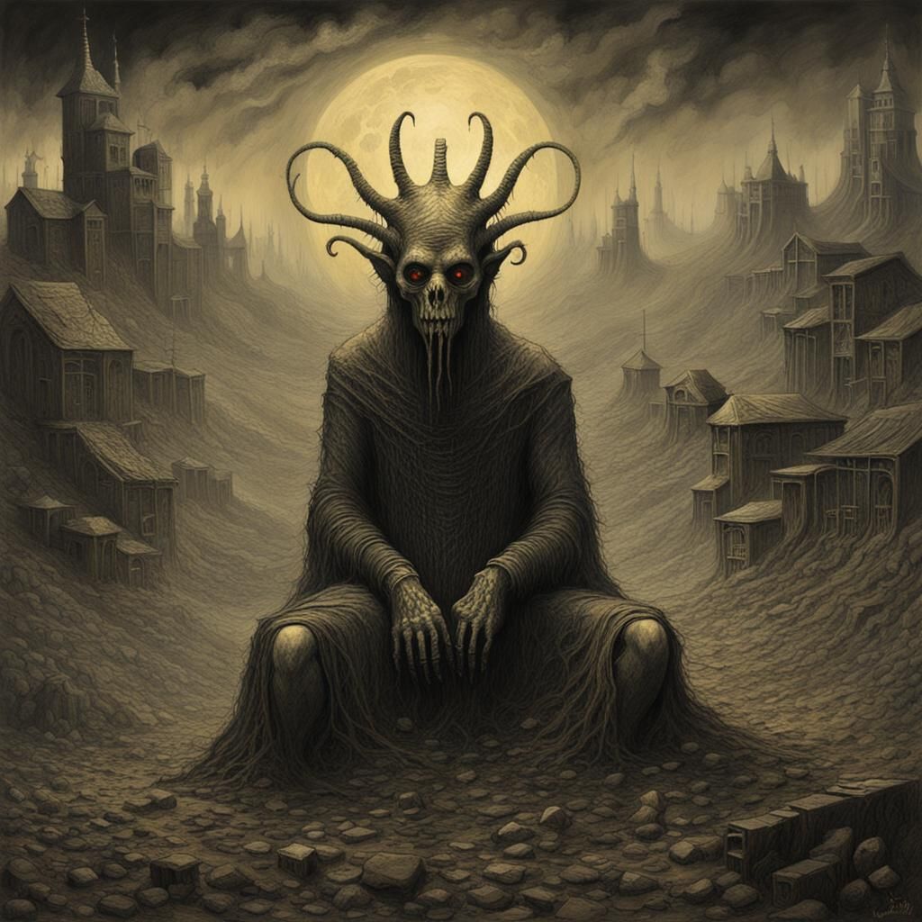 Desolate wasteland DEMON jester :: HELLSCAPE city :: fairy lights ...