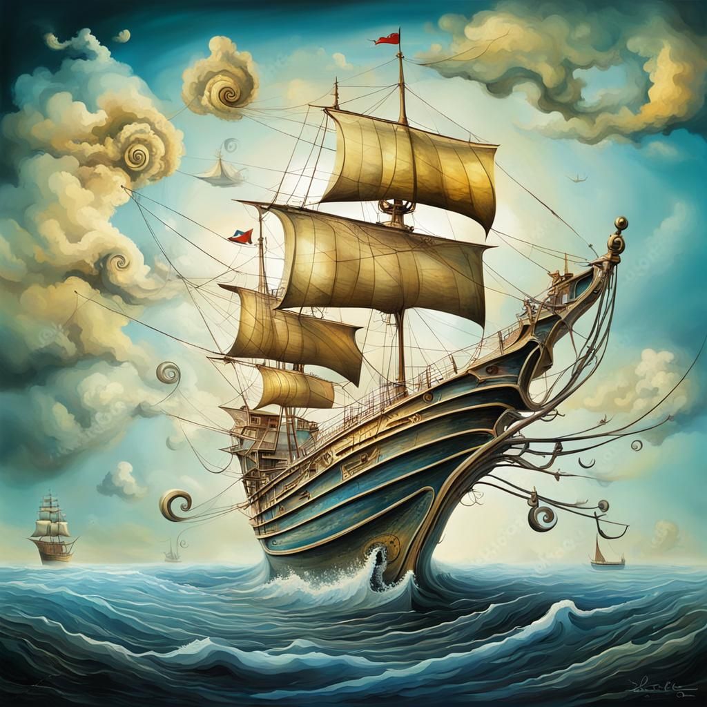 Surreal sailing ship in the style of Salvador Dali - AI Generated Artwork - NightCafe Creator