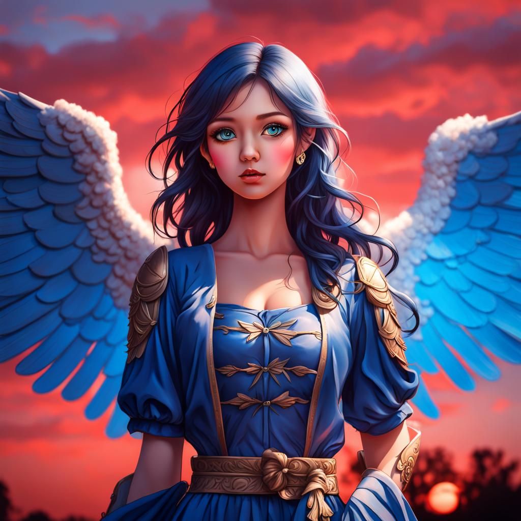 Blue-winged angel (experiment) - AI Generated Artwork - NightCafe Creator