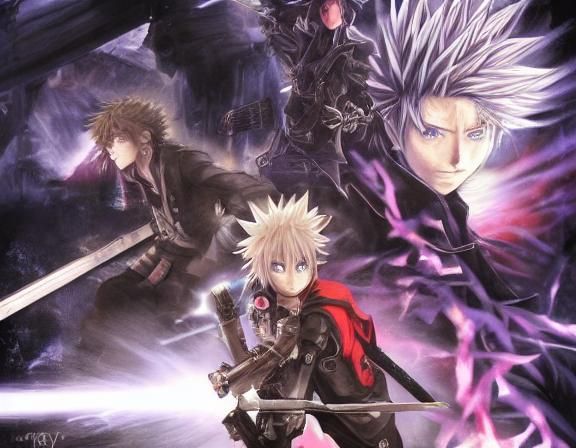 Art by Tetsuya Nomura, Masashi Kishimoto, showdown at the ruins, two ...