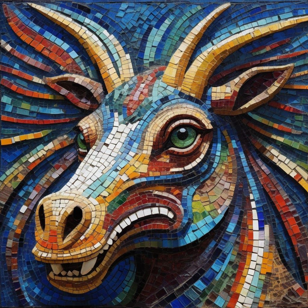 Monster mosaics - Vibrant Mosaic Monster in Thick, Heavy Br...