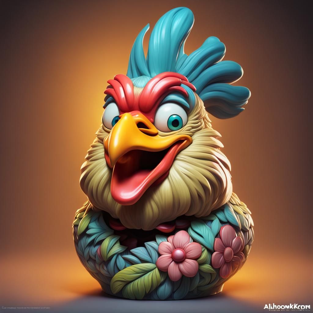 funny dopey goofy chicken ceramic tiki mug - AI Generated Artwork ...