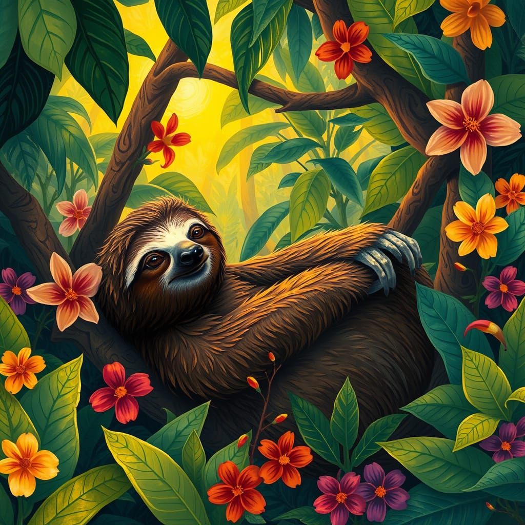 A Real Masterpiece sloth - Surreal Rainforest Sloth in Naive...