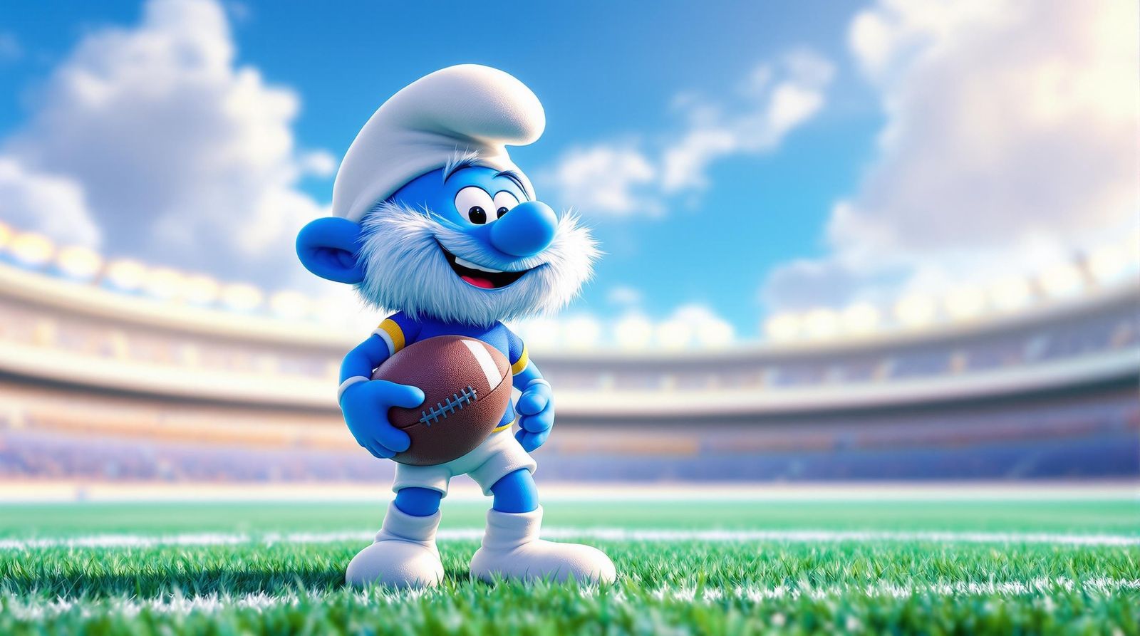 Smurf Turf - Smurf Football Player on Bright Blue Turf