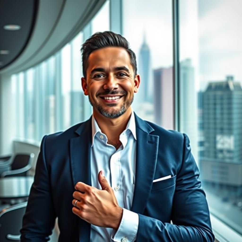 Confident CEO in Modern Cityscape - AI Art