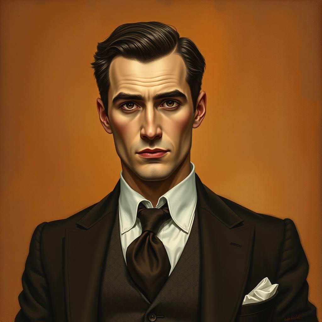 A handsome, elegant man with refined features, styled in a classic ...