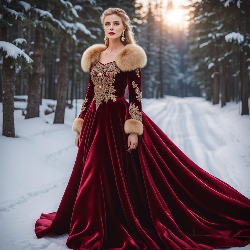 Deep Red Wide Evening Gown Realistic & Simple. Redone. - AI Generated Artwork - NightCafe Creator