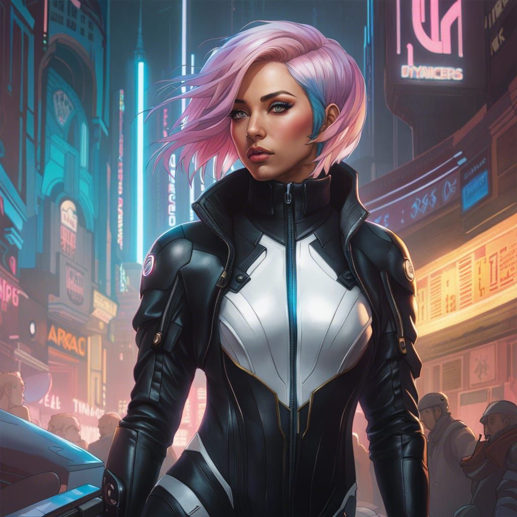 lucy kushinada, pastel hair, white jacket, black wetsuit, cyberpunk ...