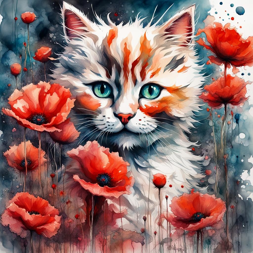 KITTEN IN POPPIES - AI Generated Artwork - NightCafe Creator