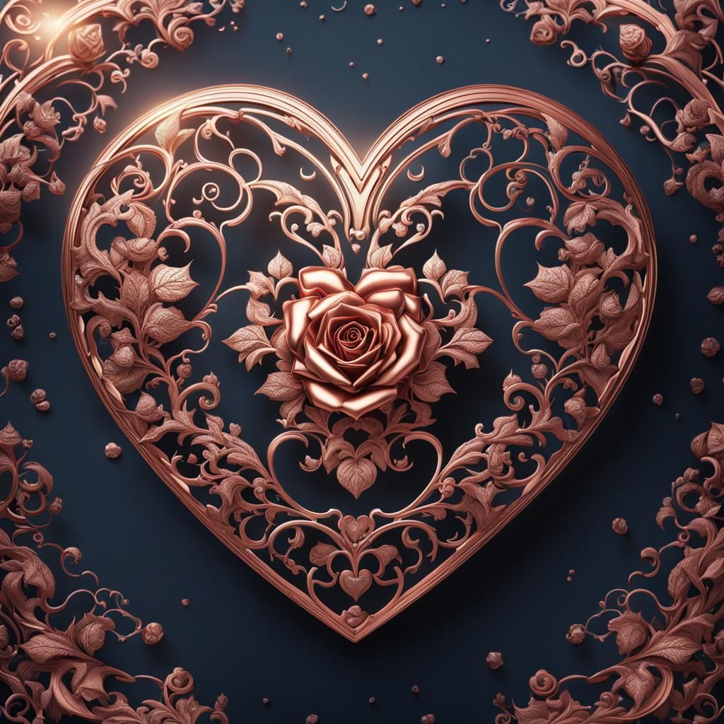 Rose Gold fillagree heart - AI Generated Artwork - NightCafe Creator