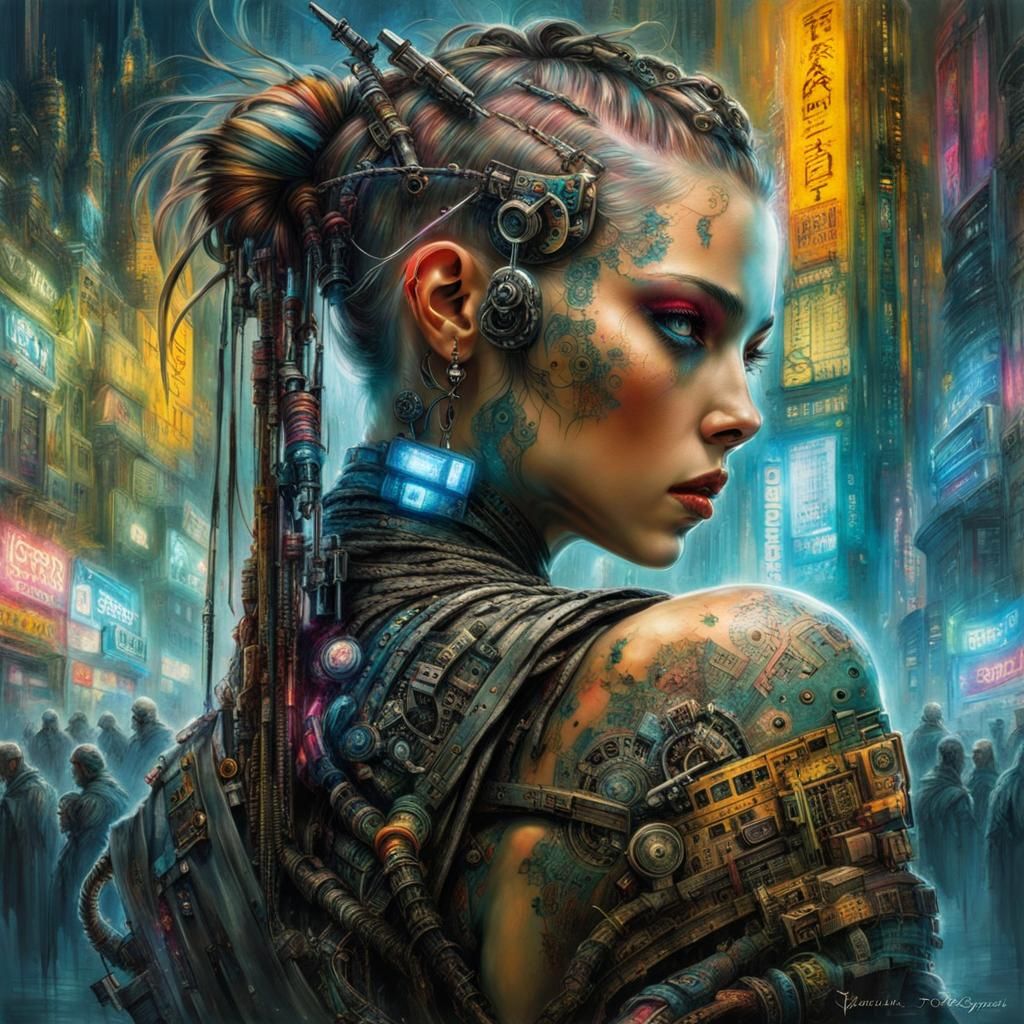 Tattooed Cyberpunk hacker - AI Generated Artwork - NightCafe Creator