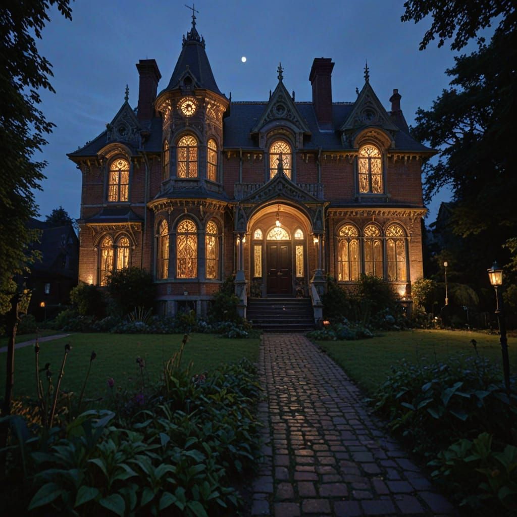 Ethereal Victorian Mansion in Perpetual Twilight - AI Art