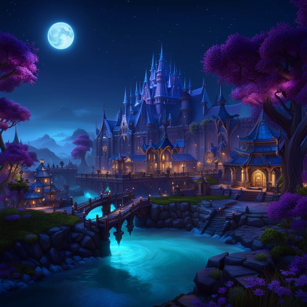 Moonglade, Darnassus, night elves city, Warcraft, fantasy, 8k ...