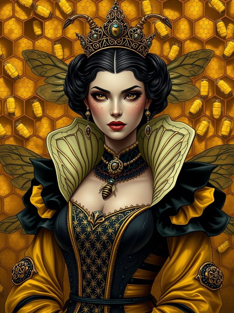 Queen Bee 2 - Regal Gothic Queen with Bee-like Features in D...
