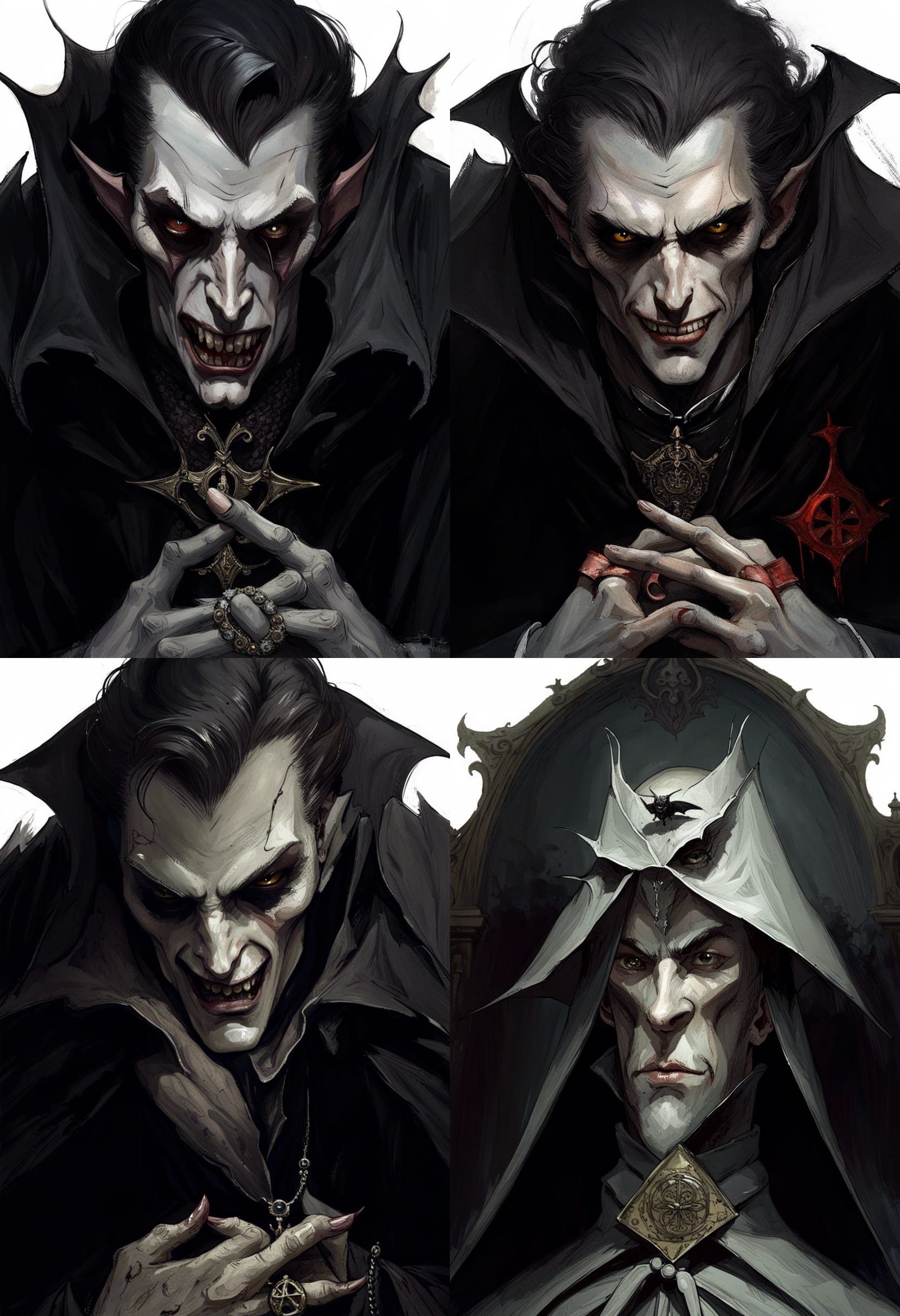 victorian handsome man vampire, blind, sad, pointy fangs, dark ...