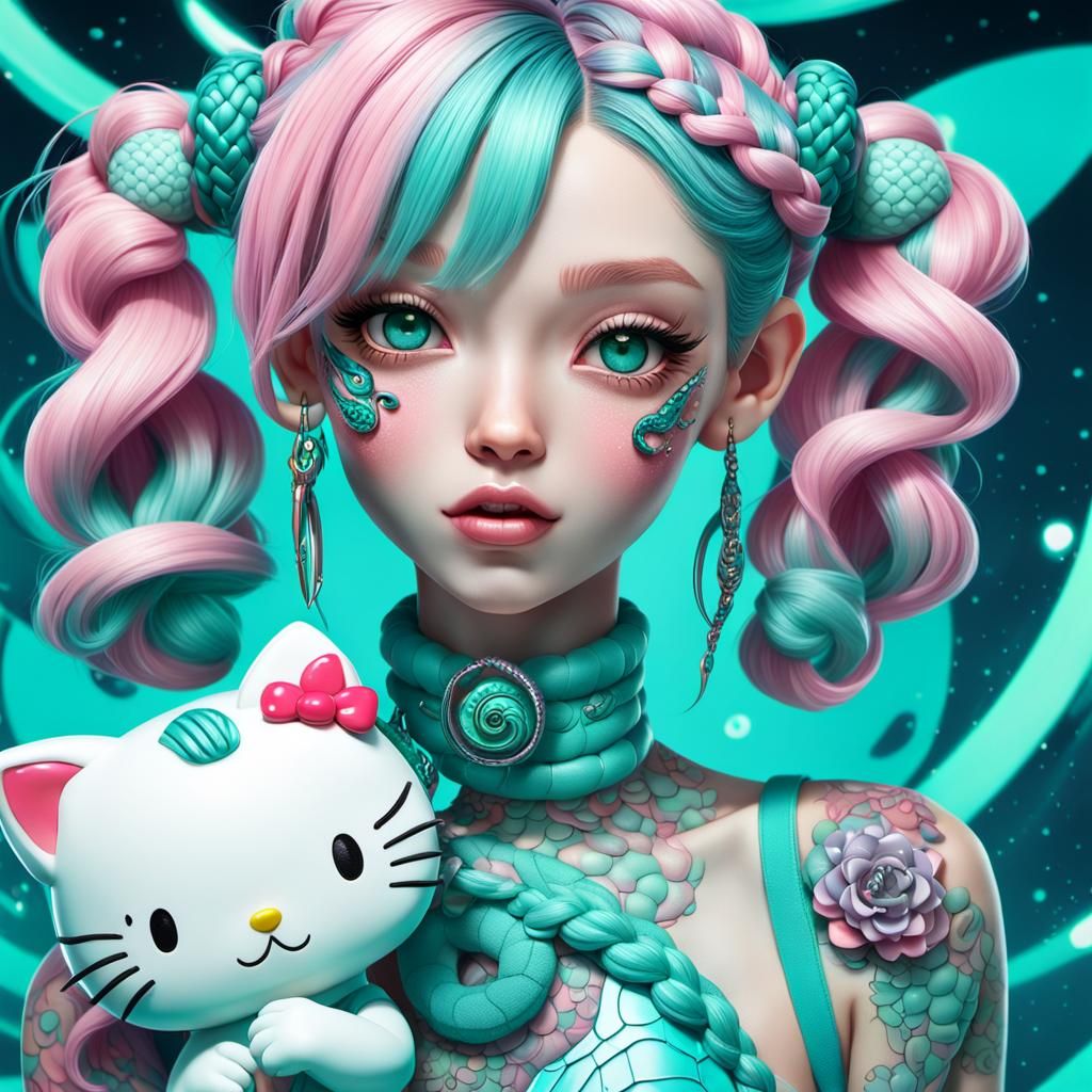 Meowza - Vibrant Anime Portrait of a Kitty Girl with a Pet L...
