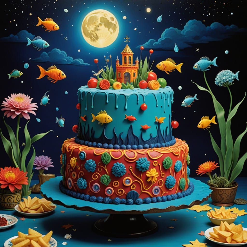 Surreal Birthday Cake in Vibrant Colors, Inspired ... - AI Art