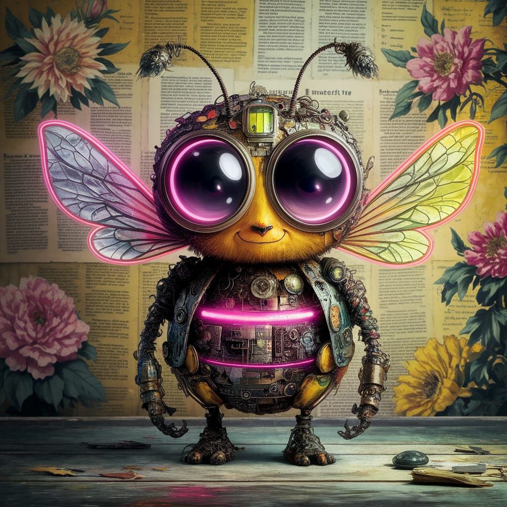 Fairytale Bee - Whimsical Vintage Bee in Neon Punk Aesthetic