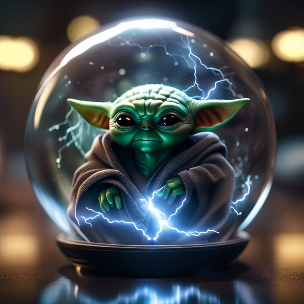 a crystal sphere with "Sith baby Yoda" inside it. - AI Generated ...