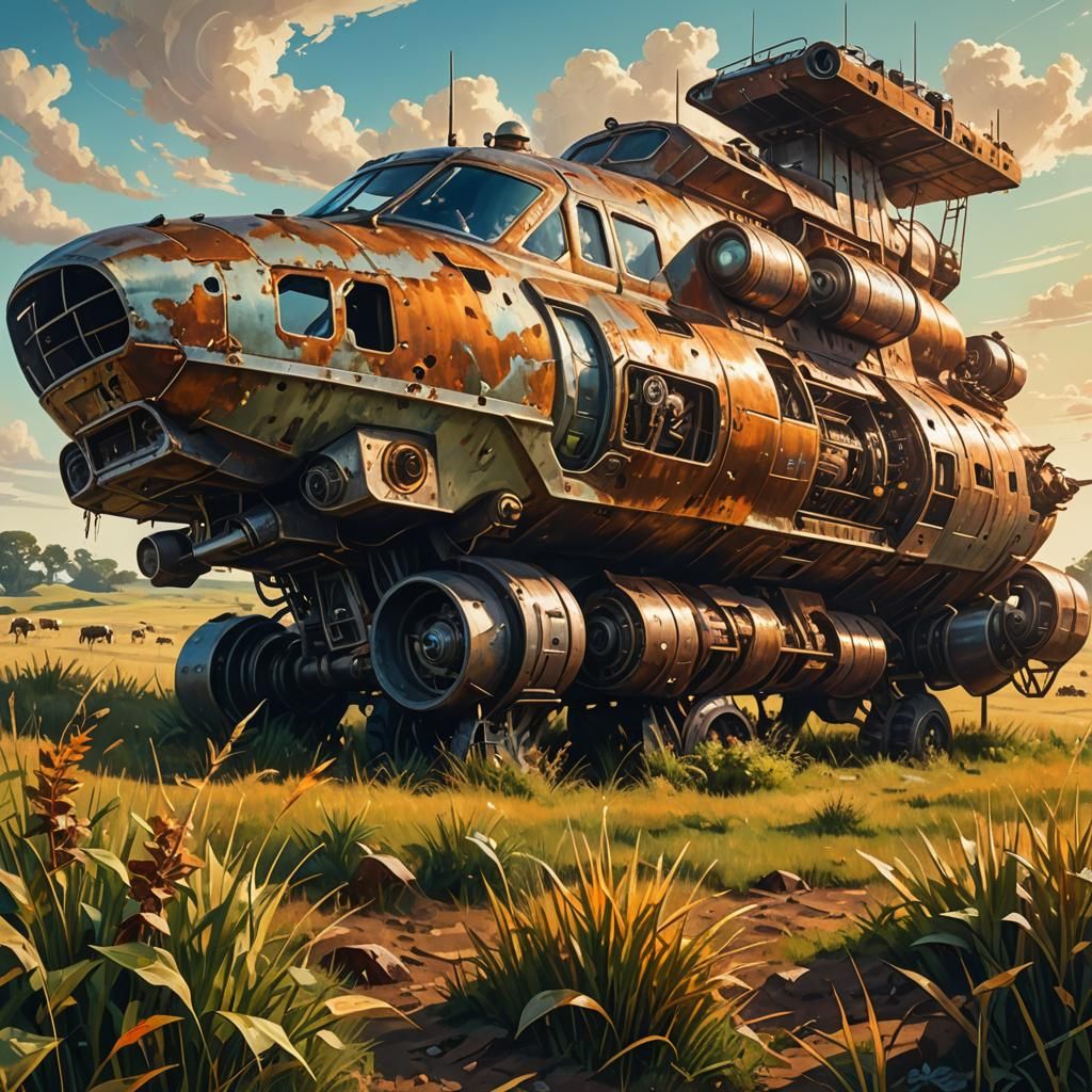 Scrap metal. - Retro Science Fiction Metal Spaceship in a Fi...