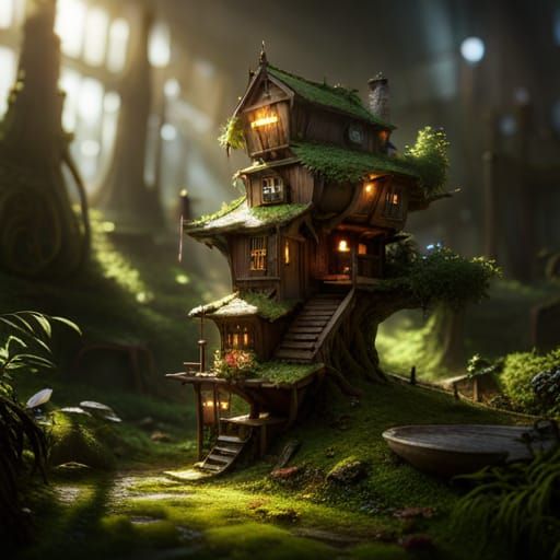 Miniature Elf Tree House - AI Generated Artwork - NightCafe Creator