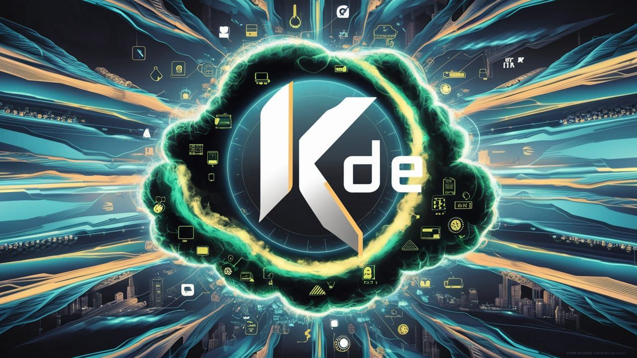 Futuristic KDE Logo in Vibrant Plasma Cloudscape - AI Art