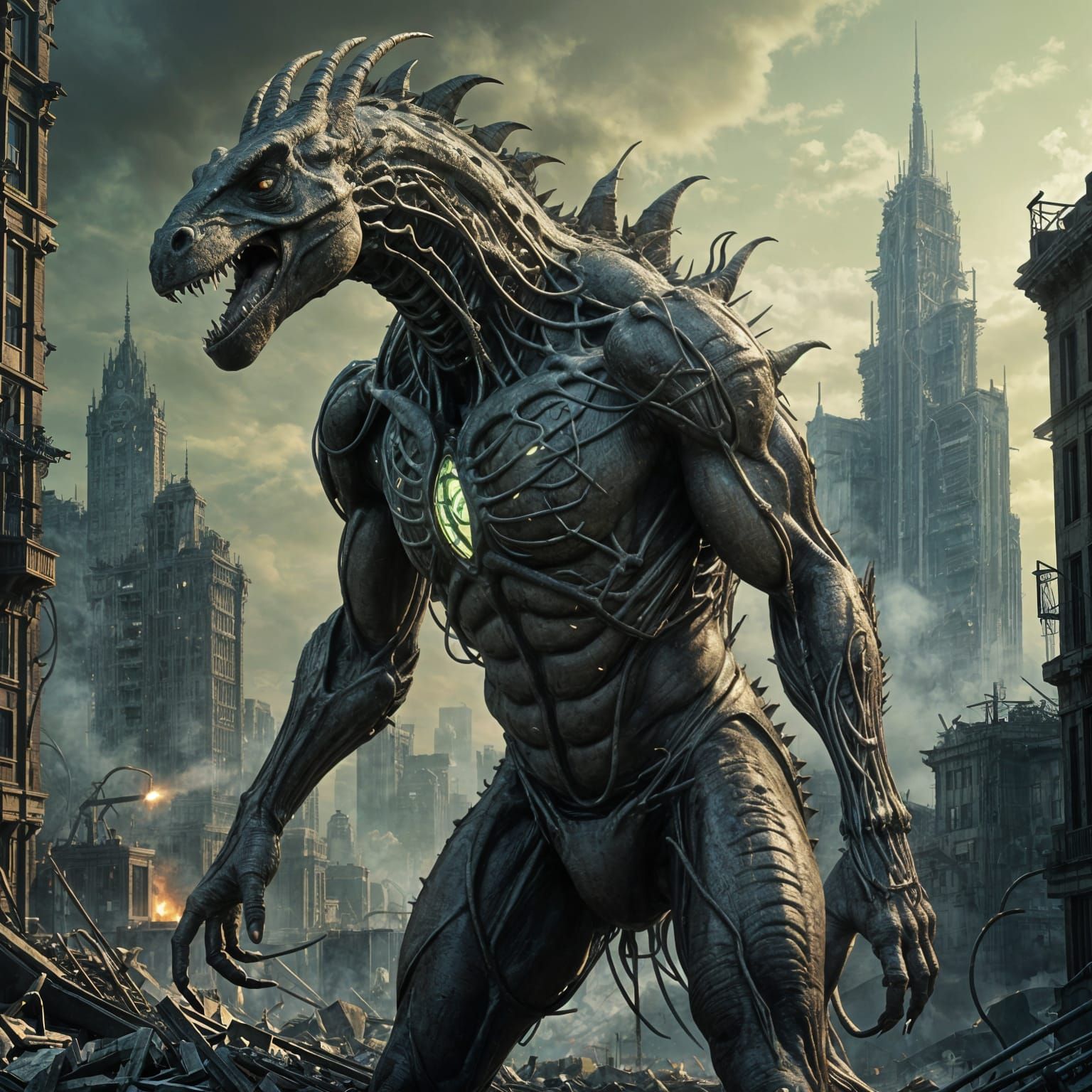 A detailed, hyperrealistic photo of a super villain with the body of a ...