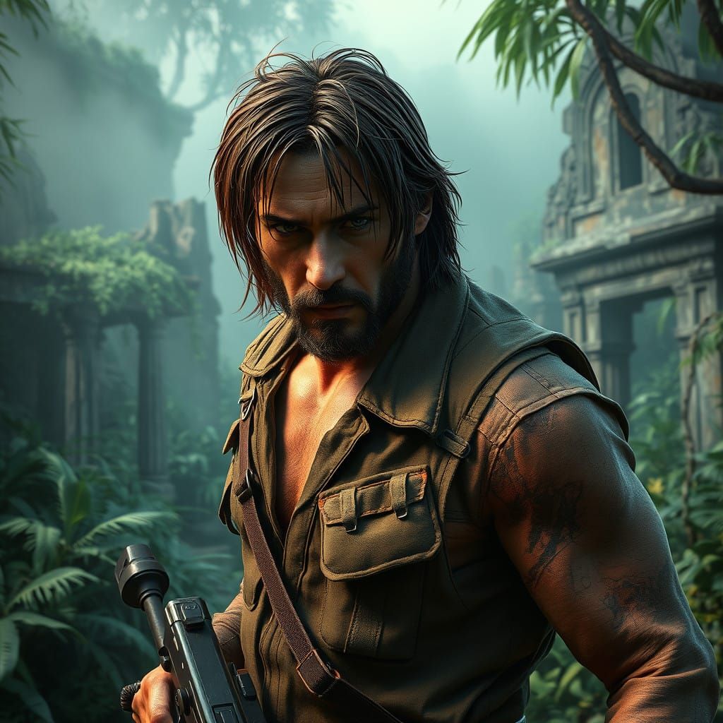 Keanu Reeves Rambo v.2 - Cyberpunk Rambo Hero in Ancient Jun...