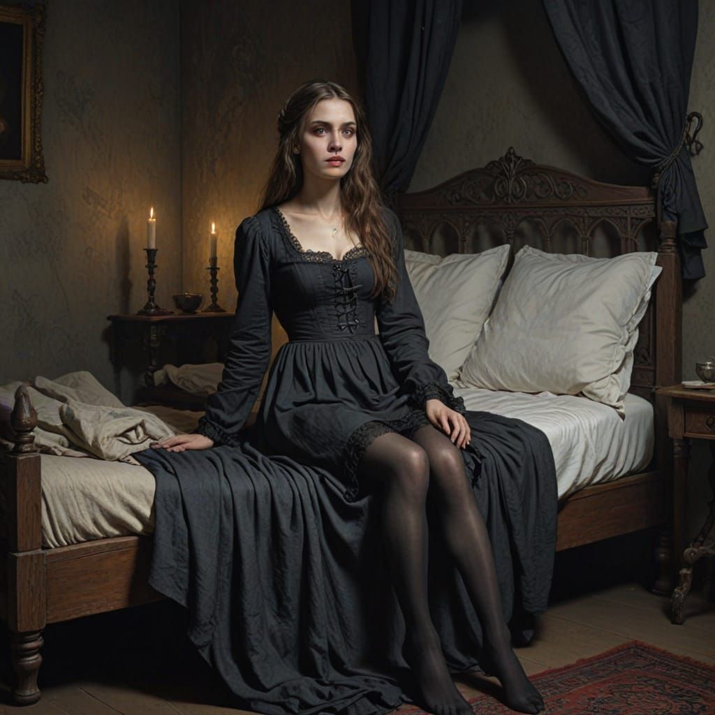 Gorgeous girl sitting on my bed - Medieval Vampire Maiden i...