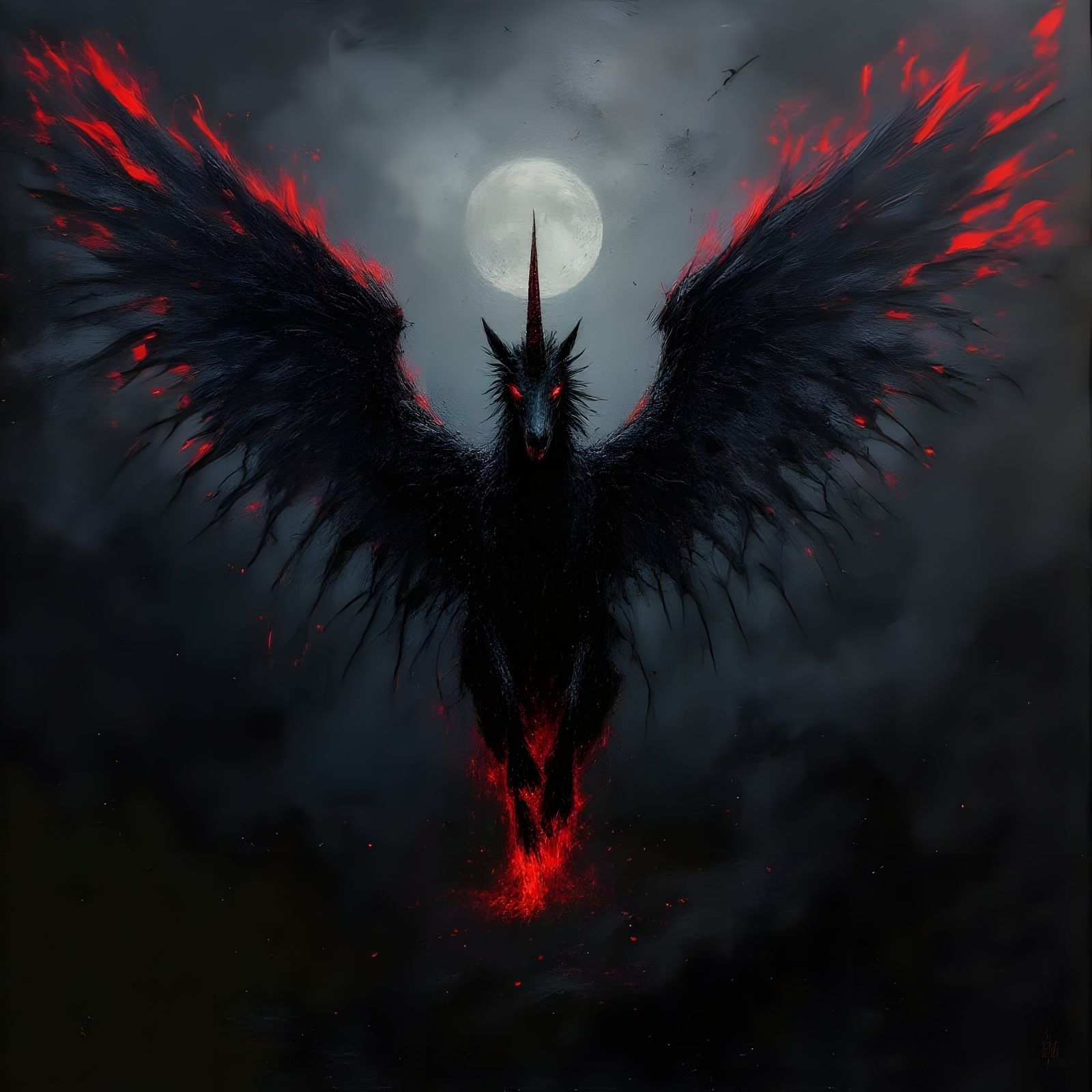 Nevermore - Dark Unicorn with Ravens Wings in Gloom