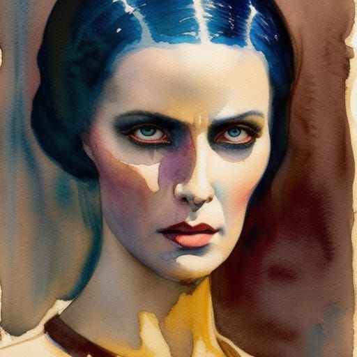 Watercolor portrait, "misery" art by Munch and Greg Rutkowski, teary ...