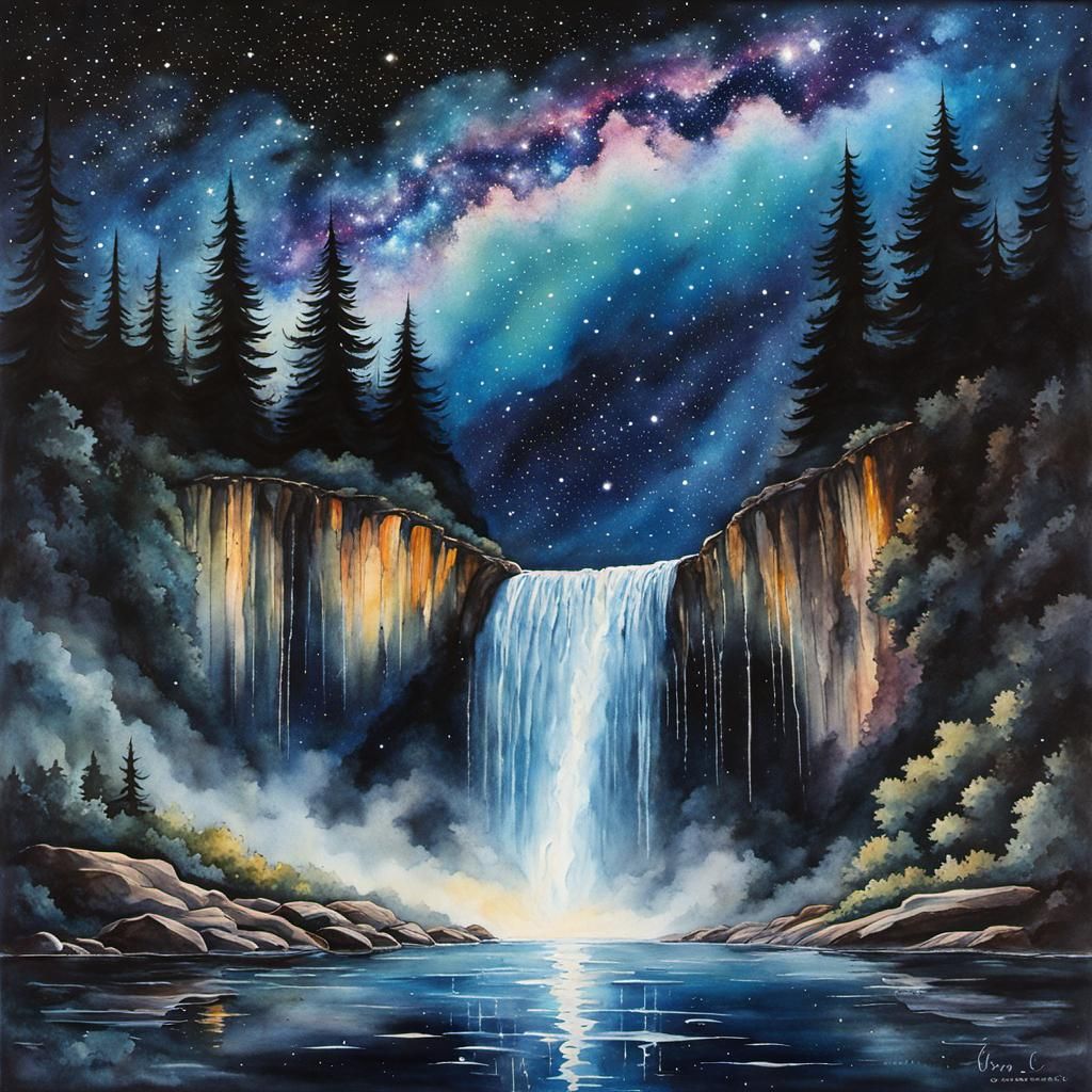 Cosmic waterfall - AI Generated Artwork - NightCafe Creator