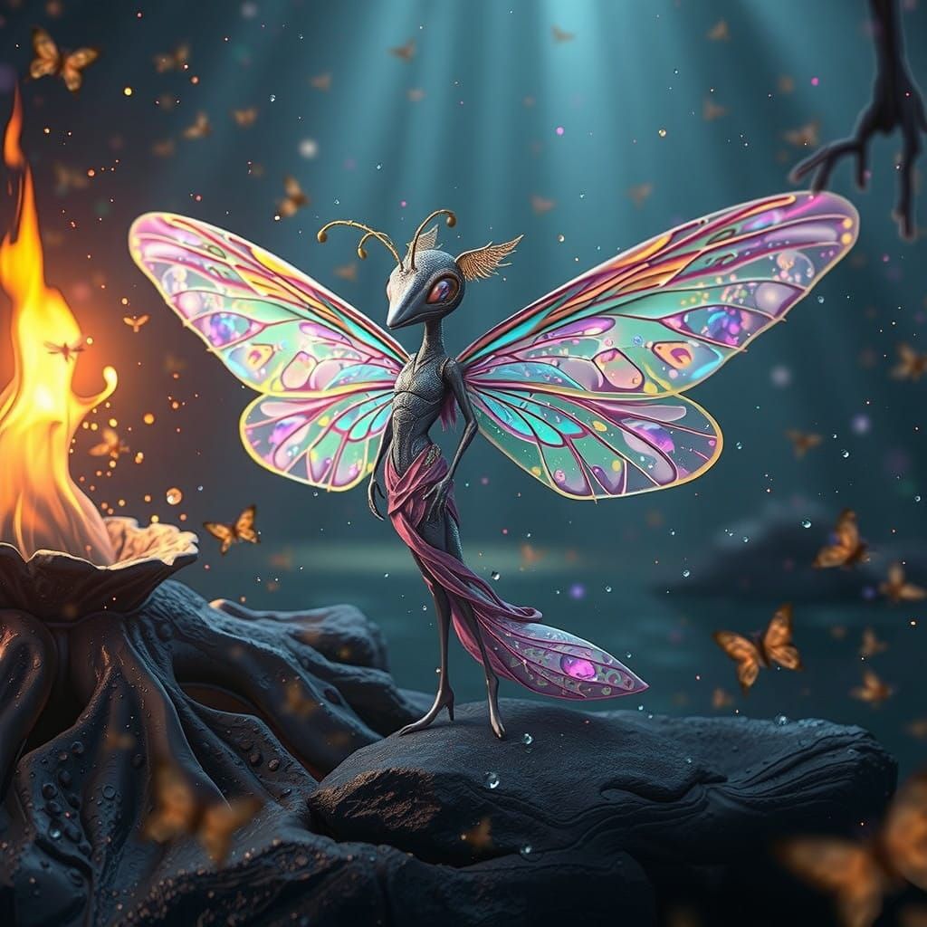 Iridescent Firefly in Ethereal Flame Dance - AI Art